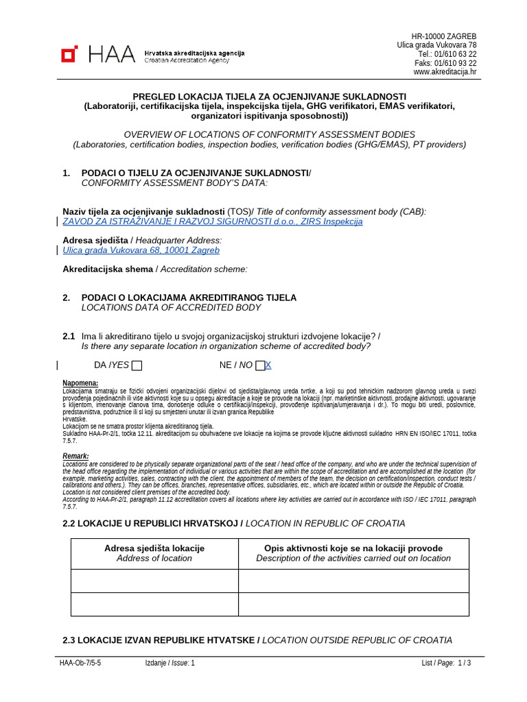 HAA-Ob 7 5 5 Upitnik Lokacije Rev 1 | PDF