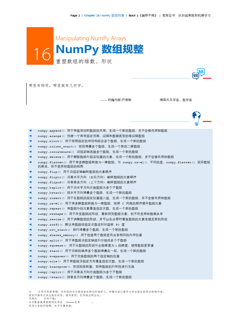 Book 1 Ch 16 NumPy数组规整 编程不难 鸢尾花书 从加减乘除到机器学习 | PDF
