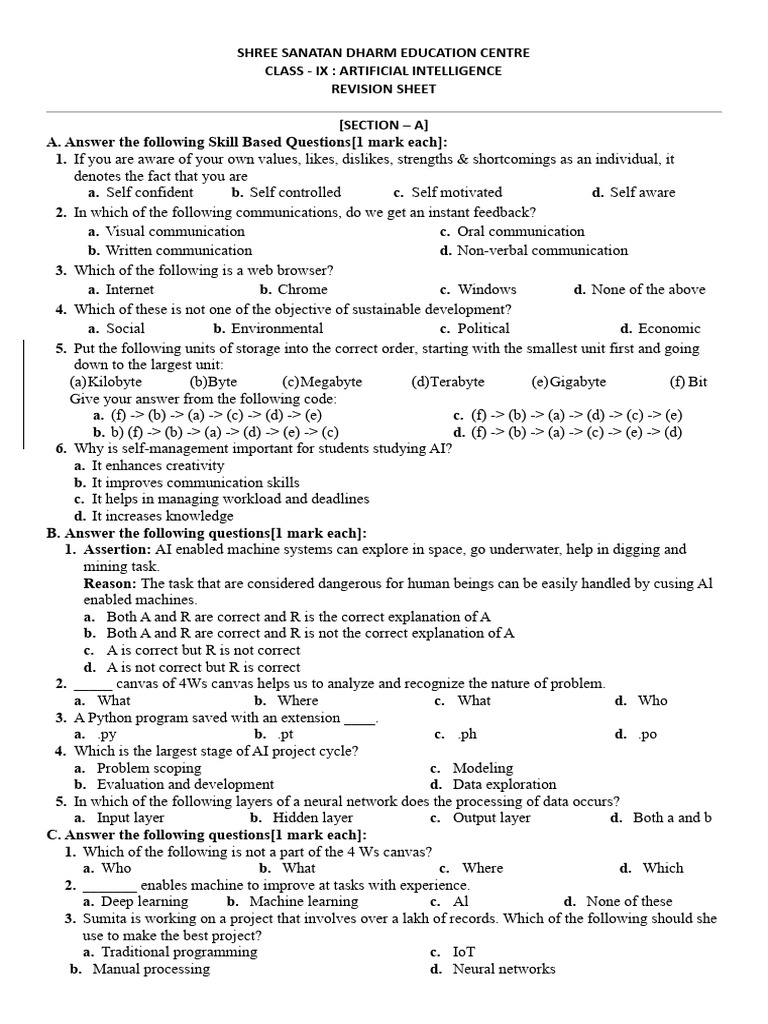 IX AI Revision Sheet | PDF | Artificial Intelligence | Intelligence (AI ...