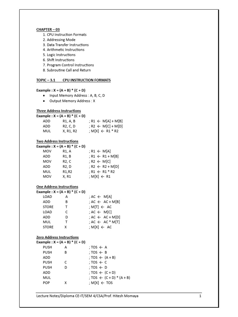 CSA - Chapter - 03 - Lecture Notes - ENGLISH - Prof. H A Momaya | PDF ...