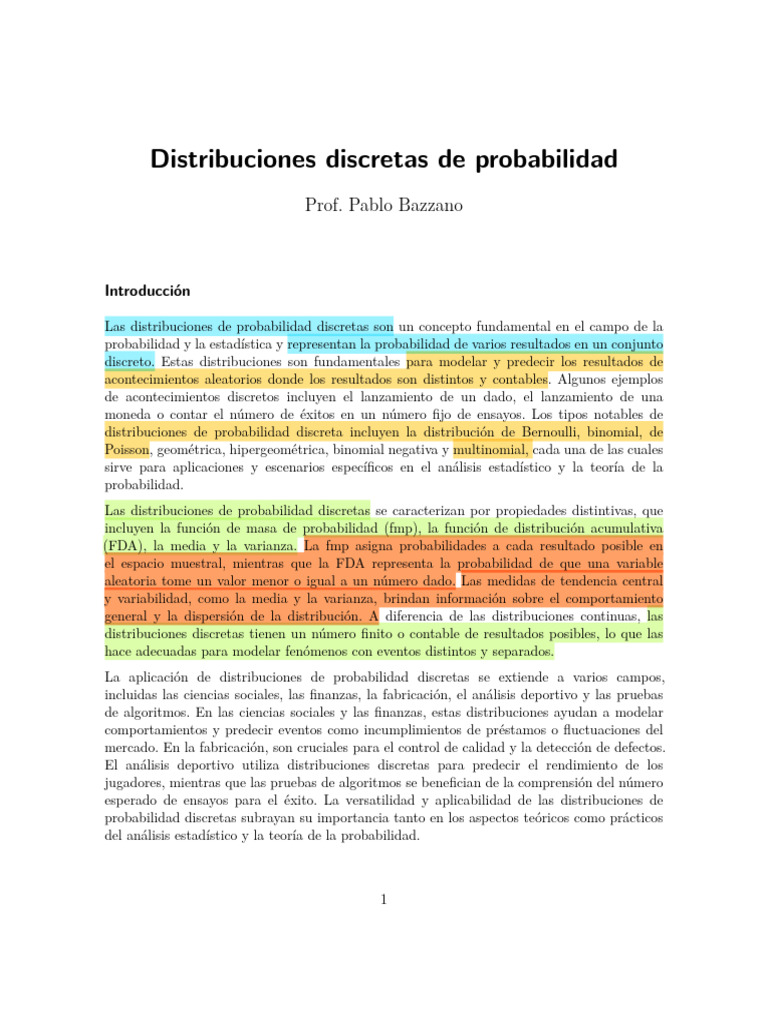 Distribuciones Discretas de Probabilidad 2 Resum | PDF | Teoría de probabilidad | Probabilidad
