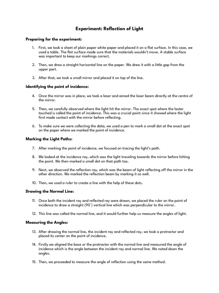 Light Reflection Experiment Guide | PDF | Reflection (Physics) | Mirror