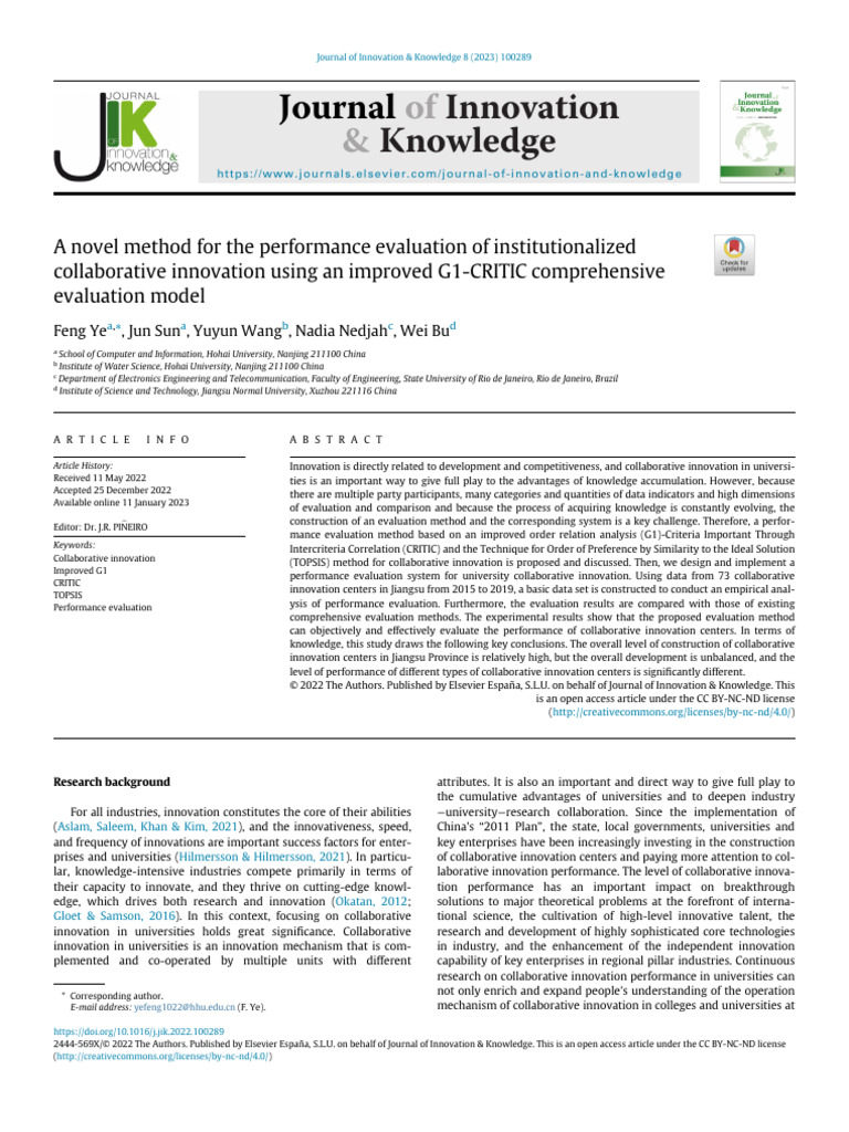 Performance Evaluation of Collaborative Innovation | PDF | Innovation ...