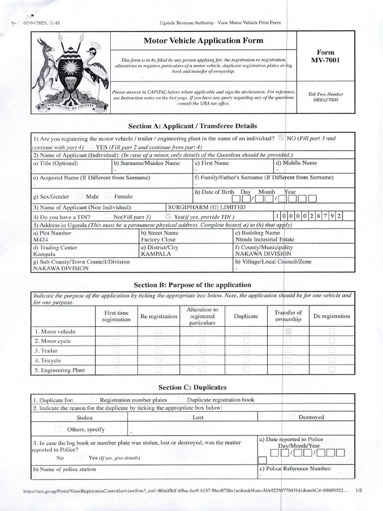 Motor Vehicle Application Form - 0001 | PDF
