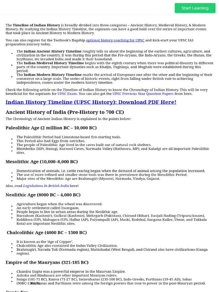 History of India - Ancient, Medieval & Modern History Timeline | PDF