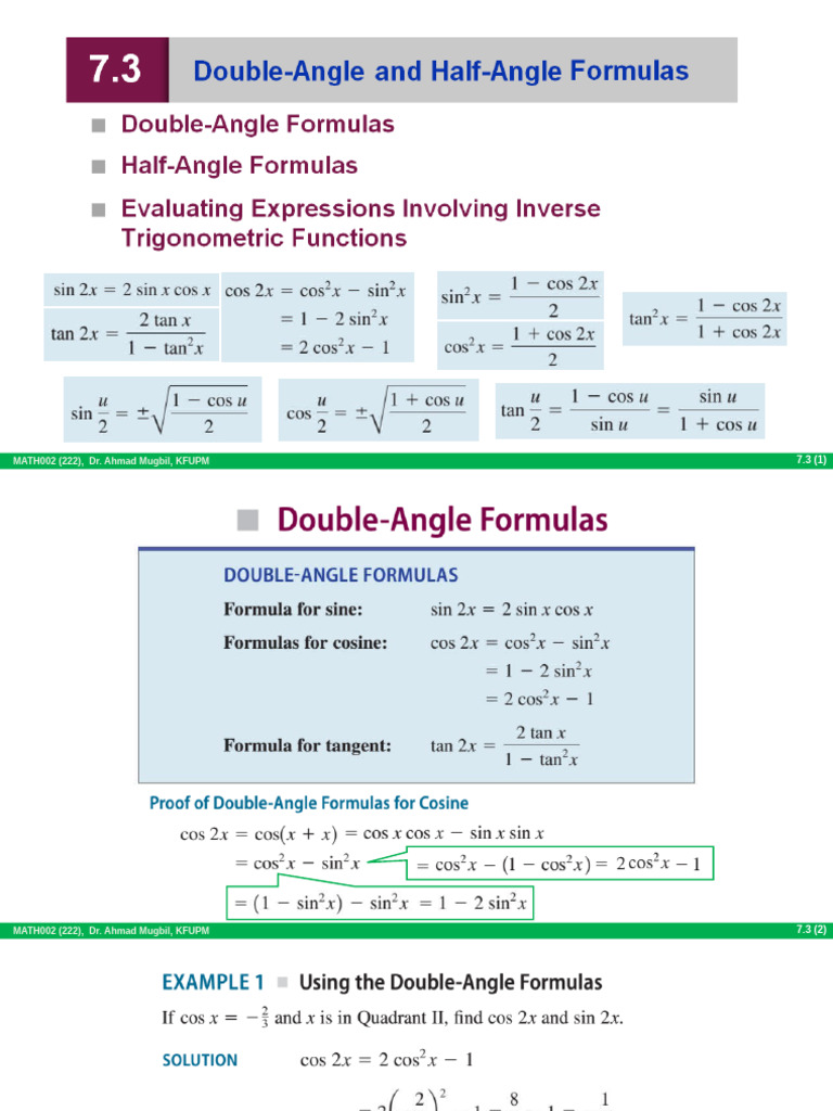 7.3 Double-Angle and Half-Angle Formulas | PDF