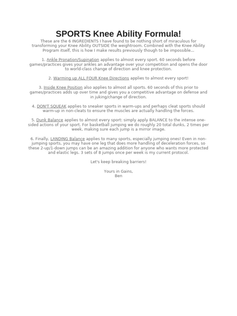 SPORTS Knee Ability Formula | PDF