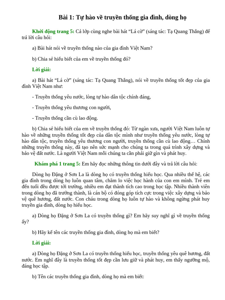 Bài Tập Trong Sgk Gdcd Lớp 6 - Sen | PDF