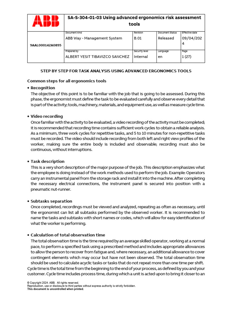 SA-S-304-01-03 Using Advanced Ergonomics Risk Assessment Tools | PDF ...