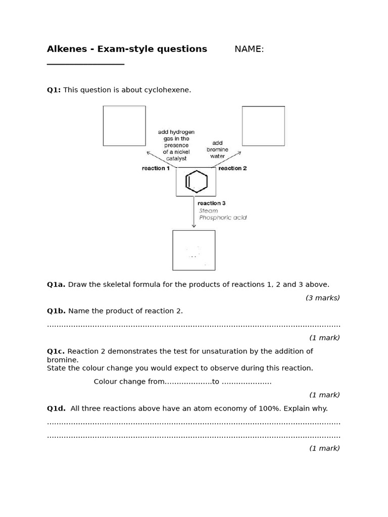 Alkenes and Polybut-2-ene Exam Questions | PDF | Polyvinyl Chloride ...