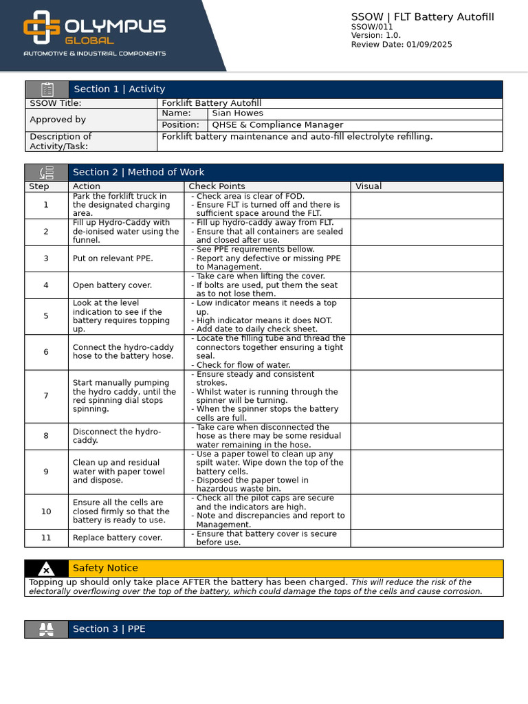 Forklift Battery Autofill Procedure | PDF | Materials | Safety