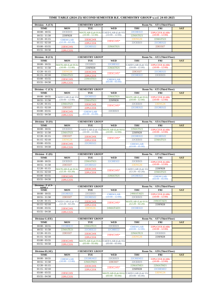 2nd Sem TimeTable 2024-25 | PDF | Physical Sciences | Engineering