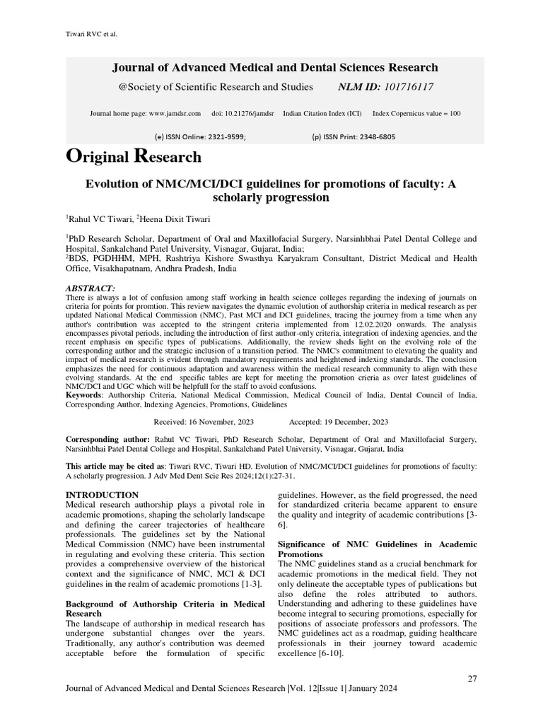 Evolution of NMC MCI DCI Guidelines For | PDF | Pub Med | Indexes