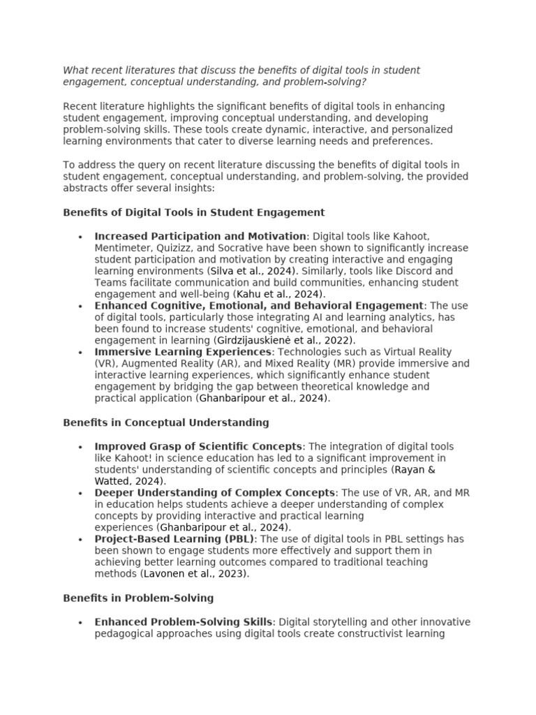 2. Benefits of digital tools in student engagement, conceptual ...