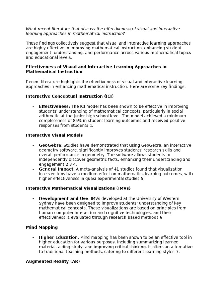 Effectiveness of Visual and Interactive Learning Approaches in Mathematical Instruction | PDF ...