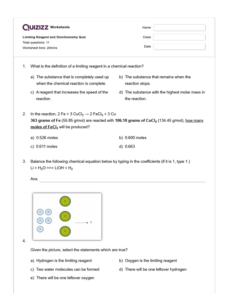 Limiting Reagent and Stoichiometry | PDF | Stoichiometry | Mole (Unit)