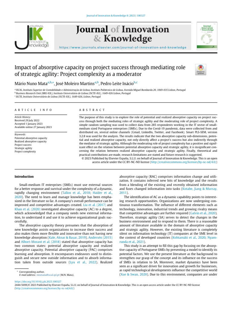 Impact of Absorptive Capacity On Project Success Through - 2023 ...