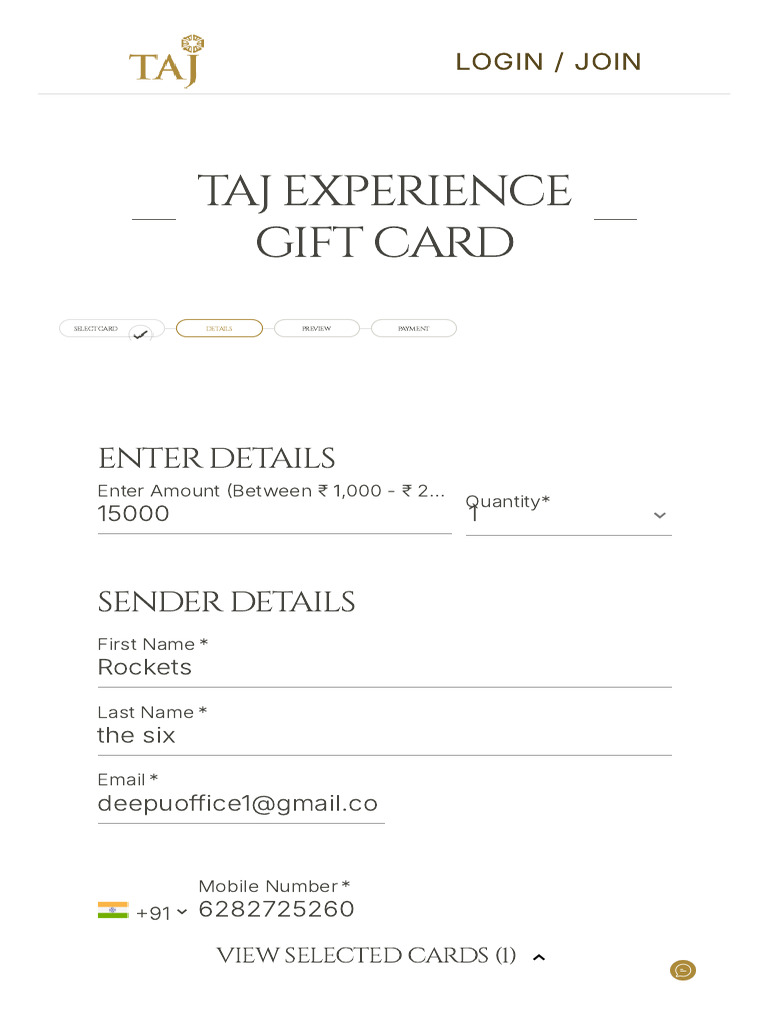 Gift Card - The Gift of Luxury and Experiences - Taj Hotels | PDF