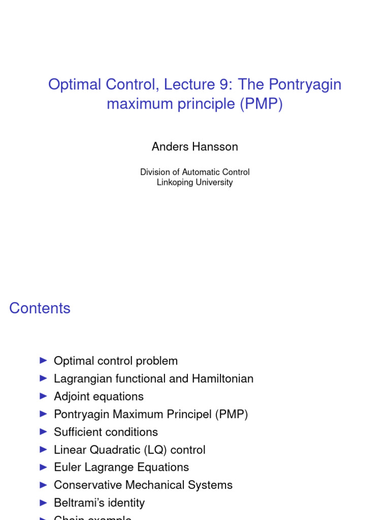 Pontryagin Maximum Principle Overview | PDF | Lagrangian Mechanics ...