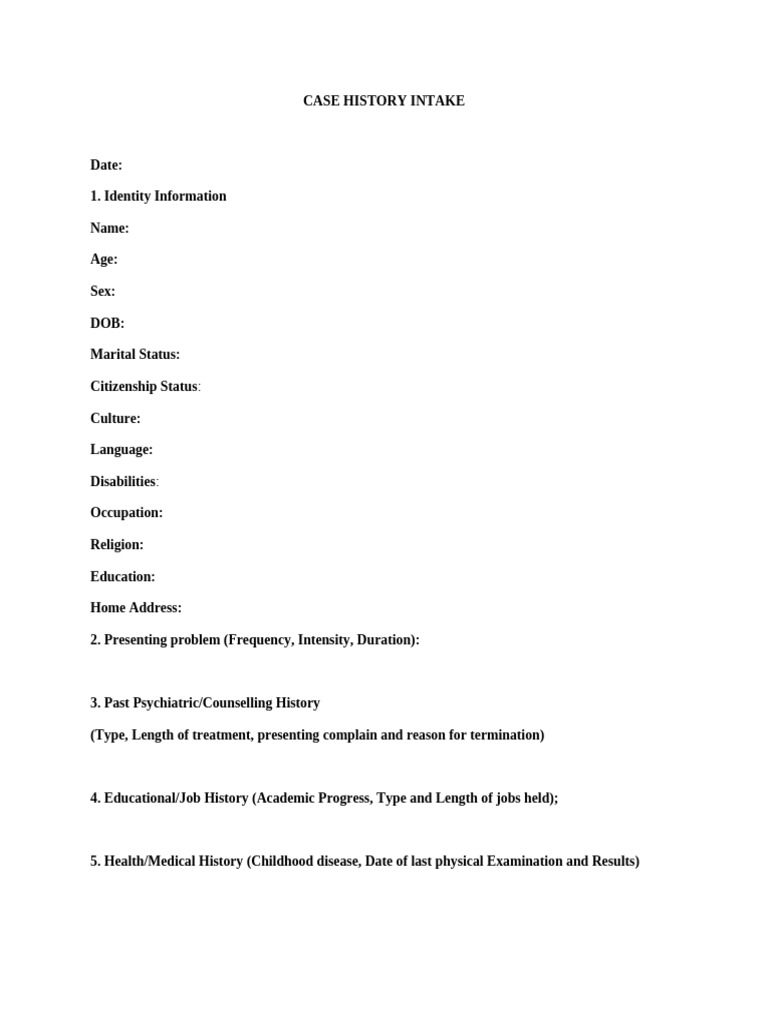Case History Intake Format | PDF