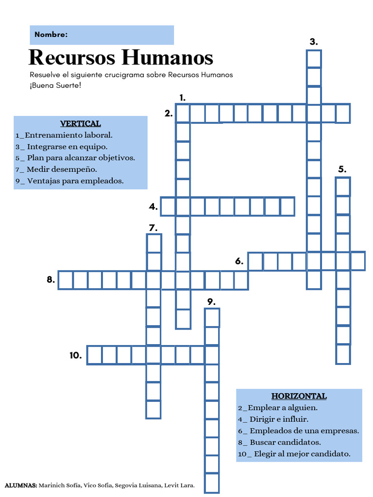 Crucigrama de Recursos Humanos | PDF