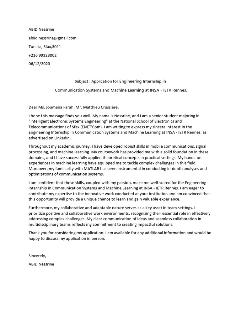 Motivation Letter | PDF