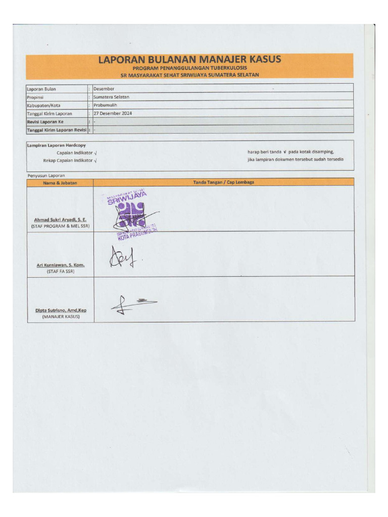 Halaman Muka Laporan Bulanan MK Prabumulih Desember 2024 | PDF