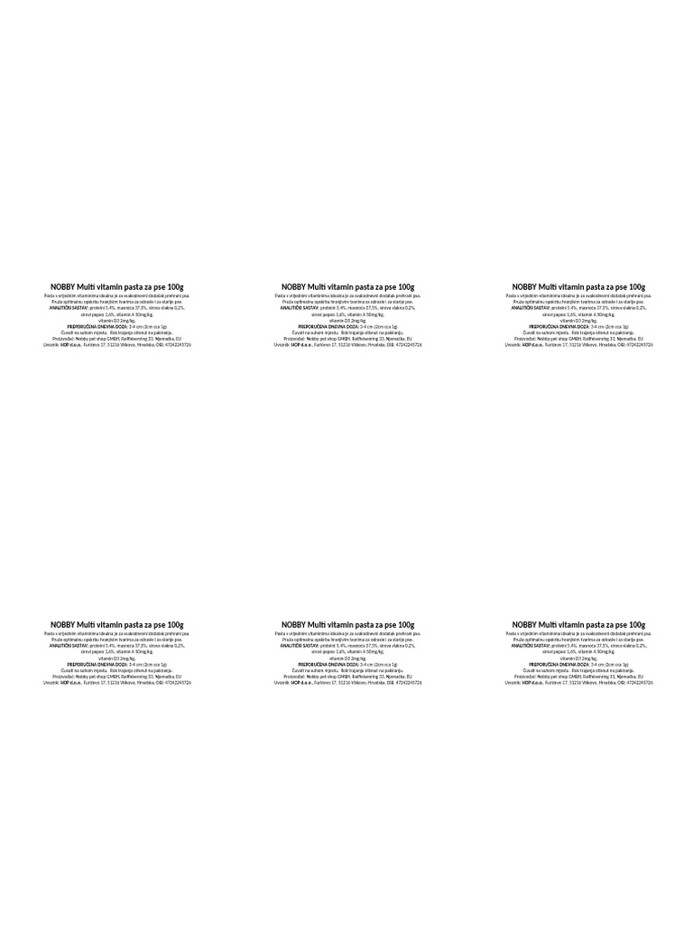 NOBBY Multi Vitamin Pasta Za Pse 100g | PDF