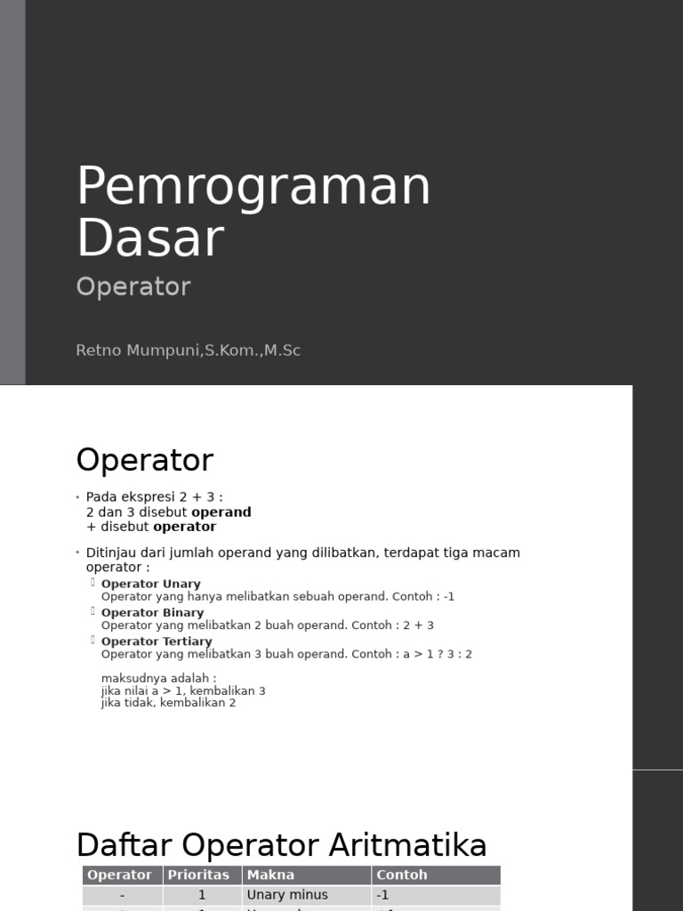 Algoritma Pemrograman - Materi 5 - Operator | PDF