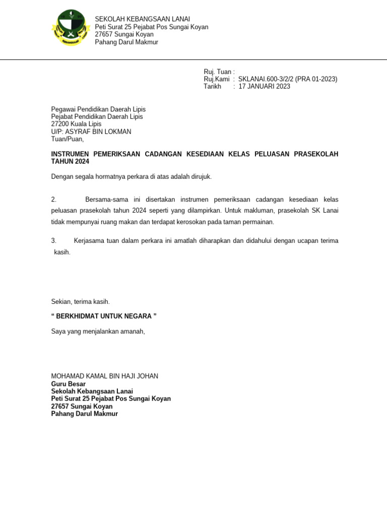 Surat Litup Instrumen Pemeriksaan | PDF