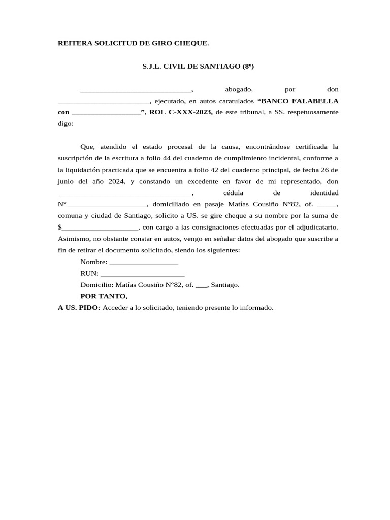 Reitera Giro Cheque Civil | PDF