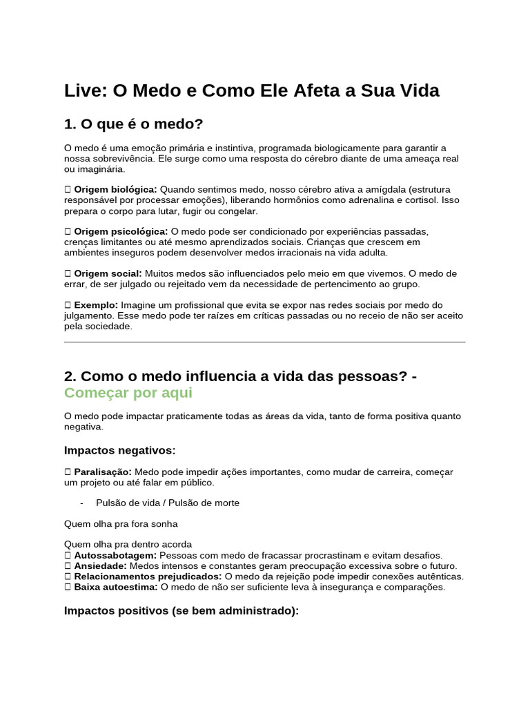 1) Medo | PDF | Medo | Ansiedade