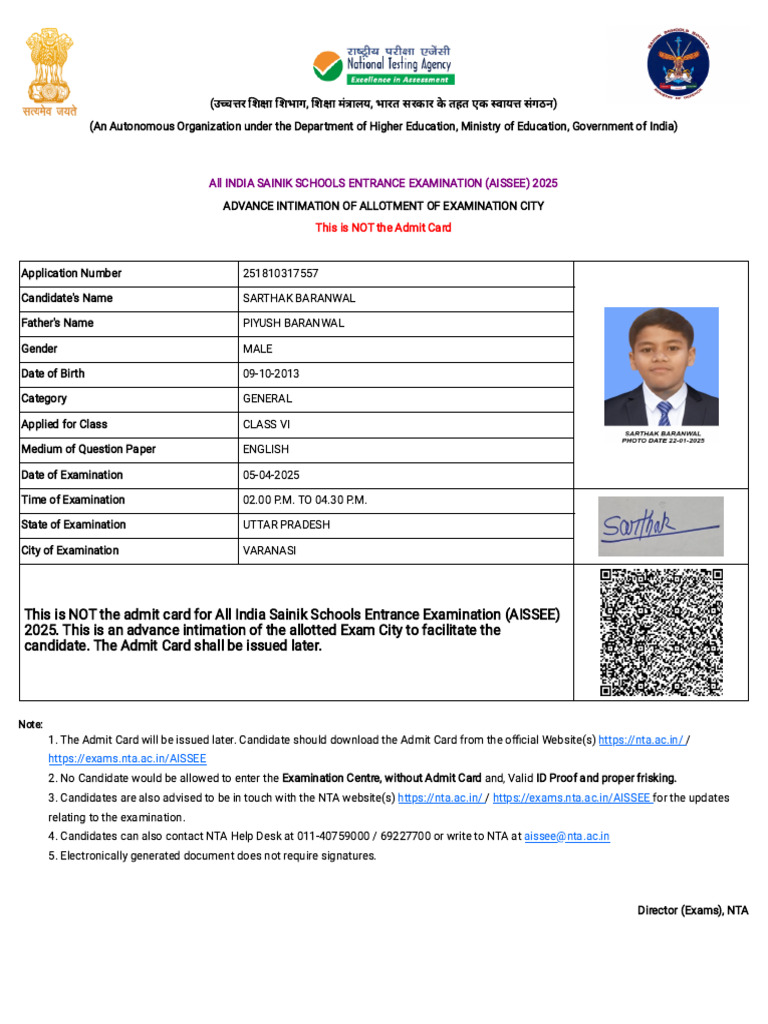 All India Sainik Schools Entrance Exam - Aissee - 2025 - India | PDF