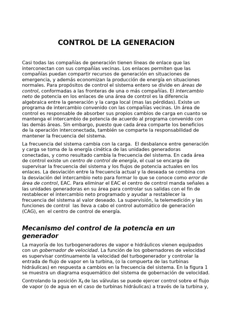 CONTROL de GENERACION | PDF | Poder (Física) | Vatio