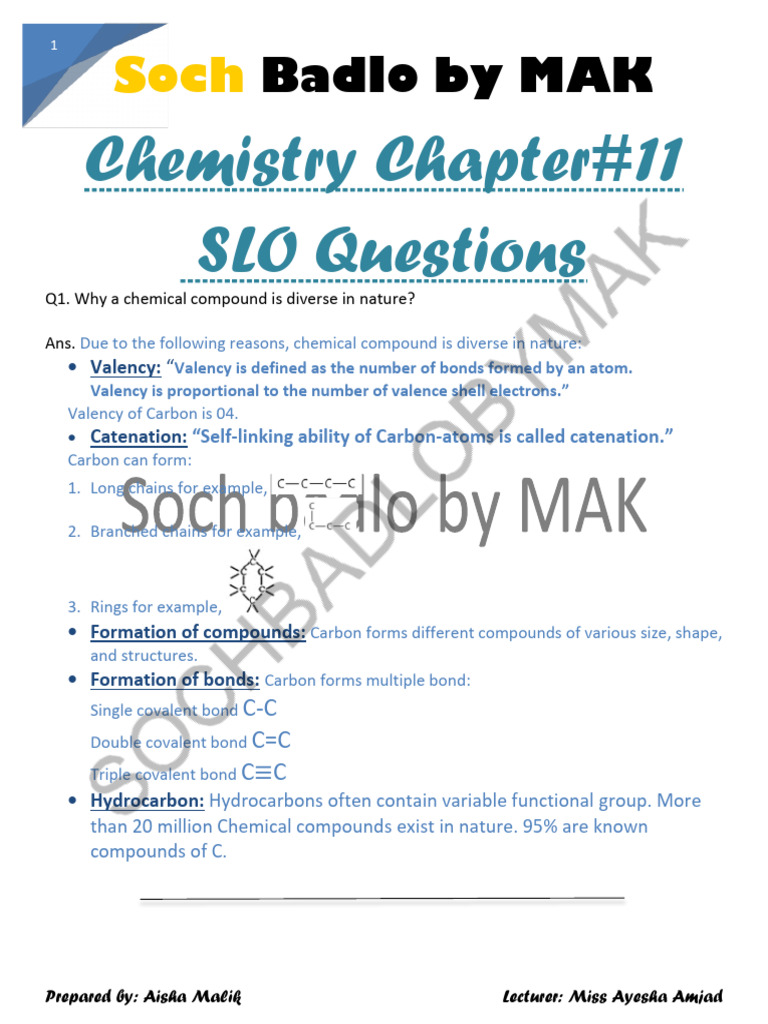 Class 10 Ch11 Organic Chemistry SLO Qs 1 | PDF | Alkene | Alkane