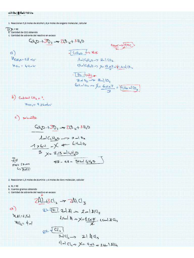 Reactivo Limitante y Exceso | PDF