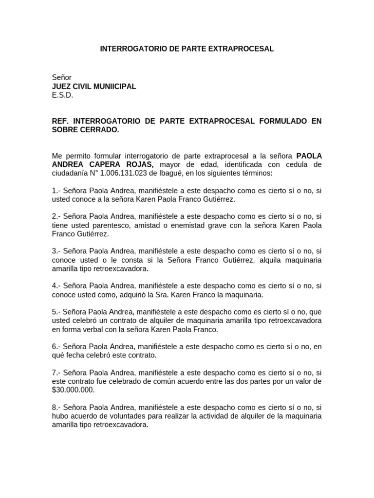 Interrogatorio de Parte Extraprocesal | PDF