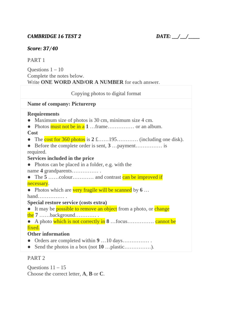 Cambridge 16 Test 2: Listening Notes | PDF | Methodology | Menu