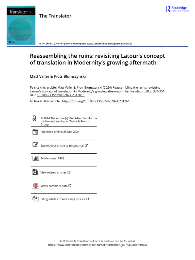 Reassembling the ruins revisiting Latour s concept of translation in Modernity s growing ...