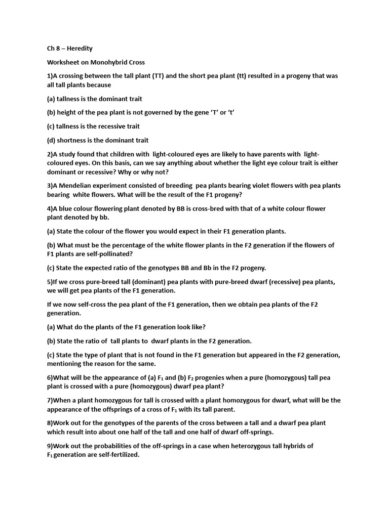 Heredity Worksheet 1 | PDF