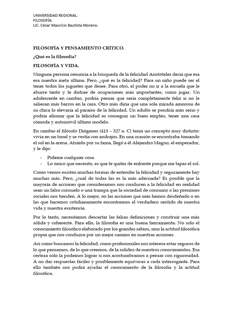 FILOSOFÍA Y PENSAMIENTO CRÍTICO | PDF | Conocimiento | Realidad
