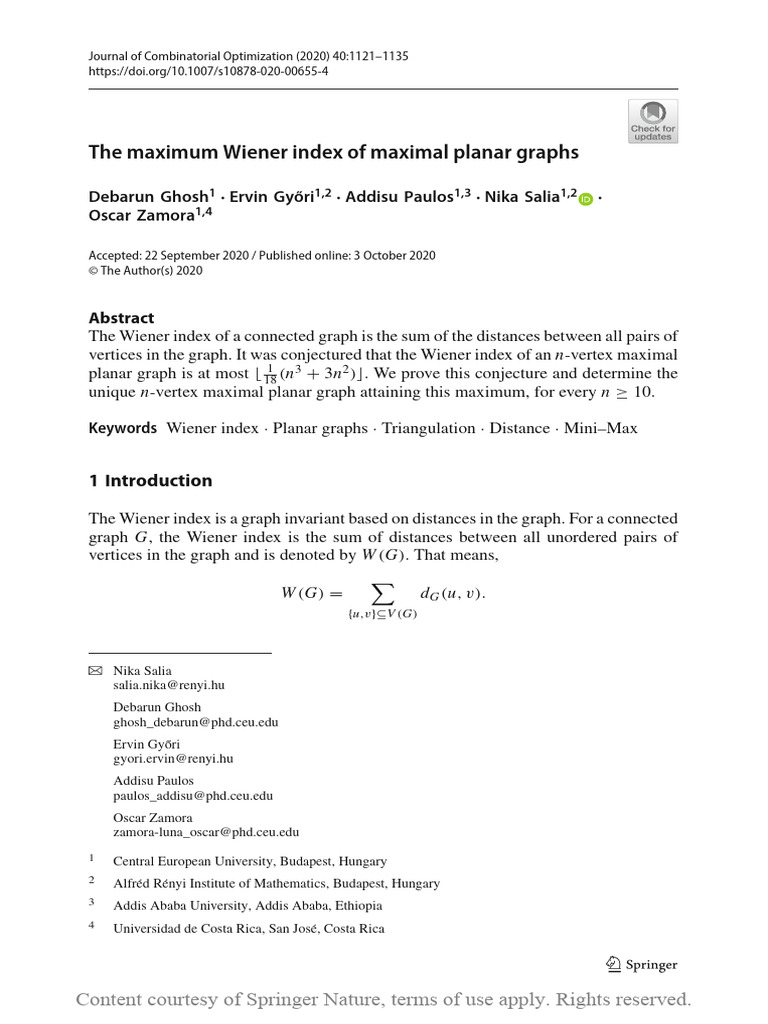 the-maximum-wiener-index-of-maximal-planar-graphs | PDF | Vertex (Graph Theory) | Mathematical ...