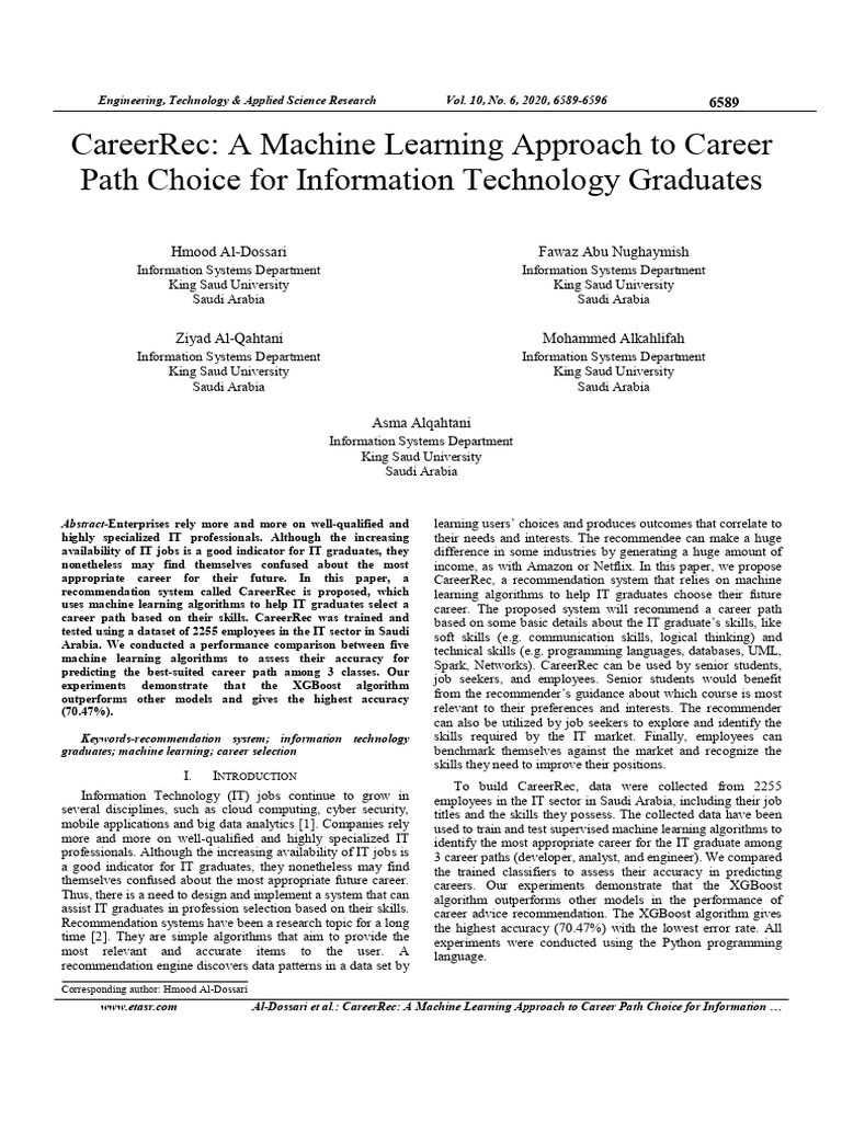 A Machine Learning Approach To Career Path Choice | PDF | Machine ...