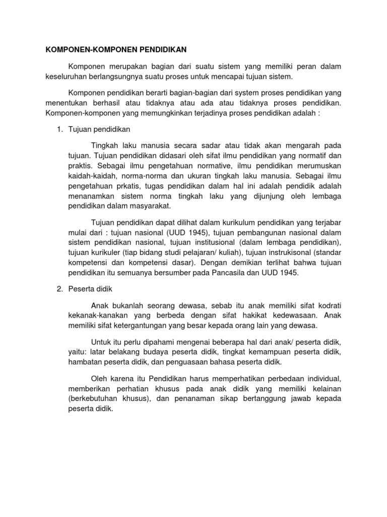 Komponen Pendidikan | PDF