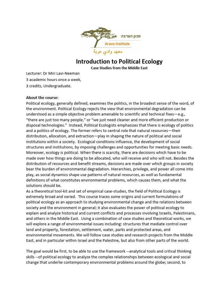 Political Ecology in the Middle East | PDF | Ecology | Critical Thinking