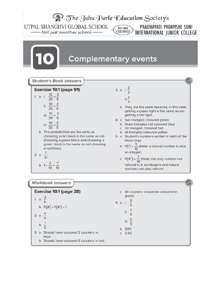 MATHS - Studentbook - Answers Chapters 10-12 | PDF