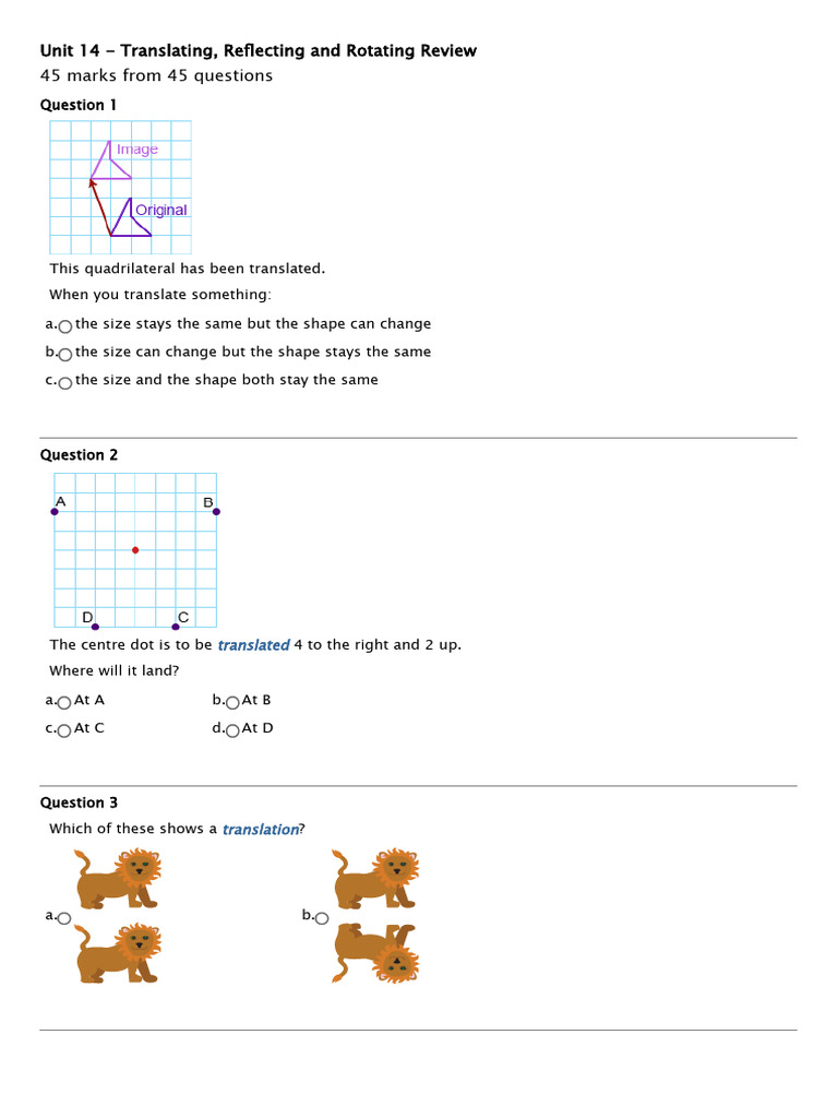 Unit 14 - Translating, Reflecting and Rotating Review | PDF | Shape ...