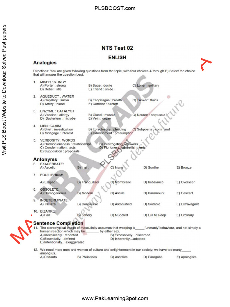 NTS Test Past Papers 3 | PDF