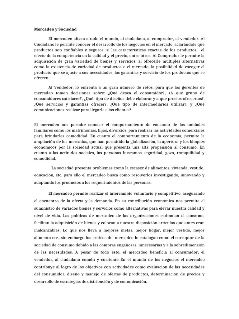 Mercadeo y Sociedad | PDF | Marketing | Mercado (economía)