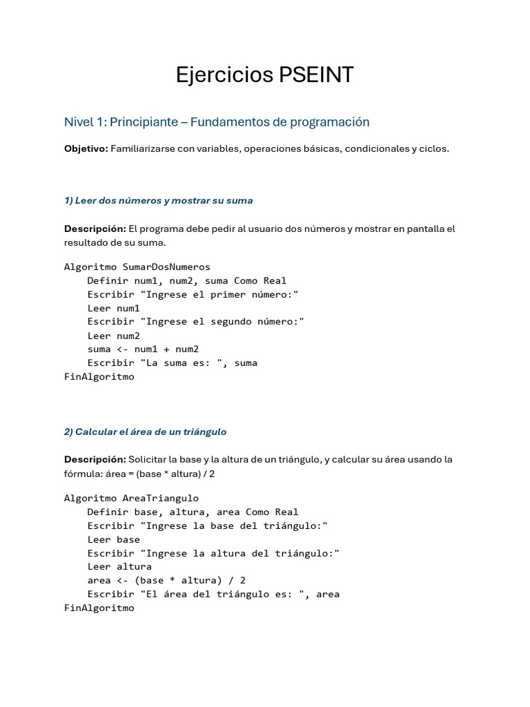 Ejercicios Pseint Solucionados | PDF | Contraseña | Informática